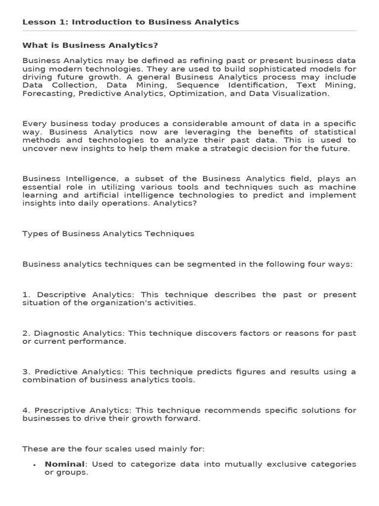 Introduction to Business Analytics | PDF | Analytics | Predictive Analytics