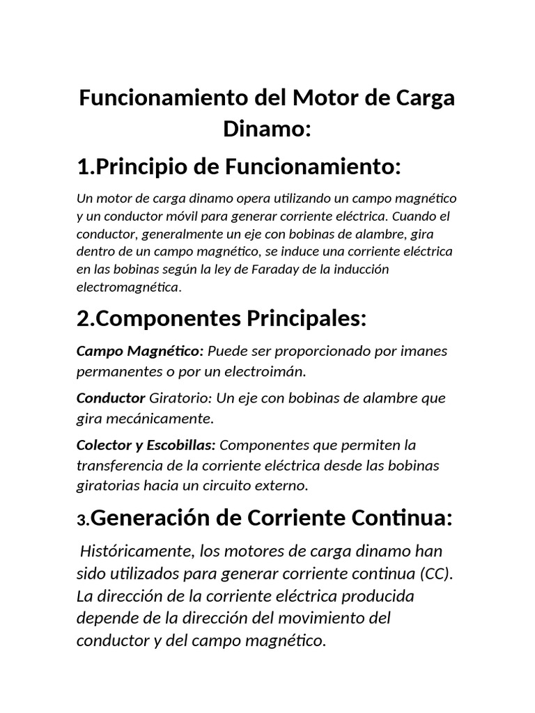 Funcionamiento del Motor de Carga Dinamo | PDF