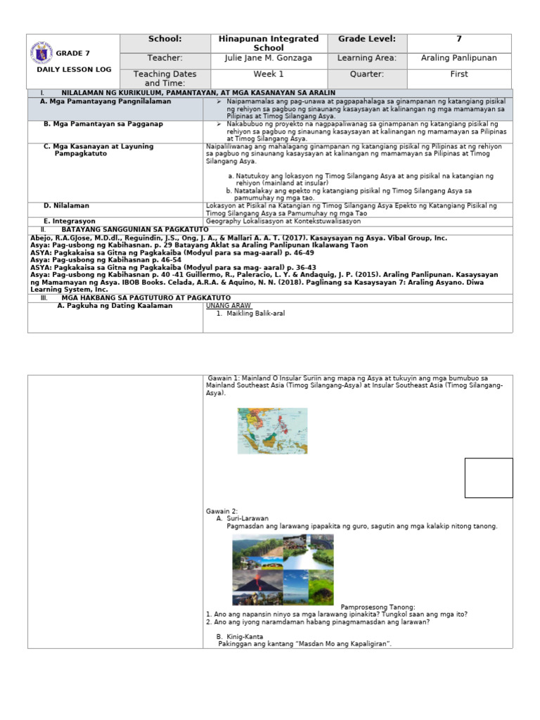 MATATAG DAILY LESSON LOG .....AP 7 | PDF