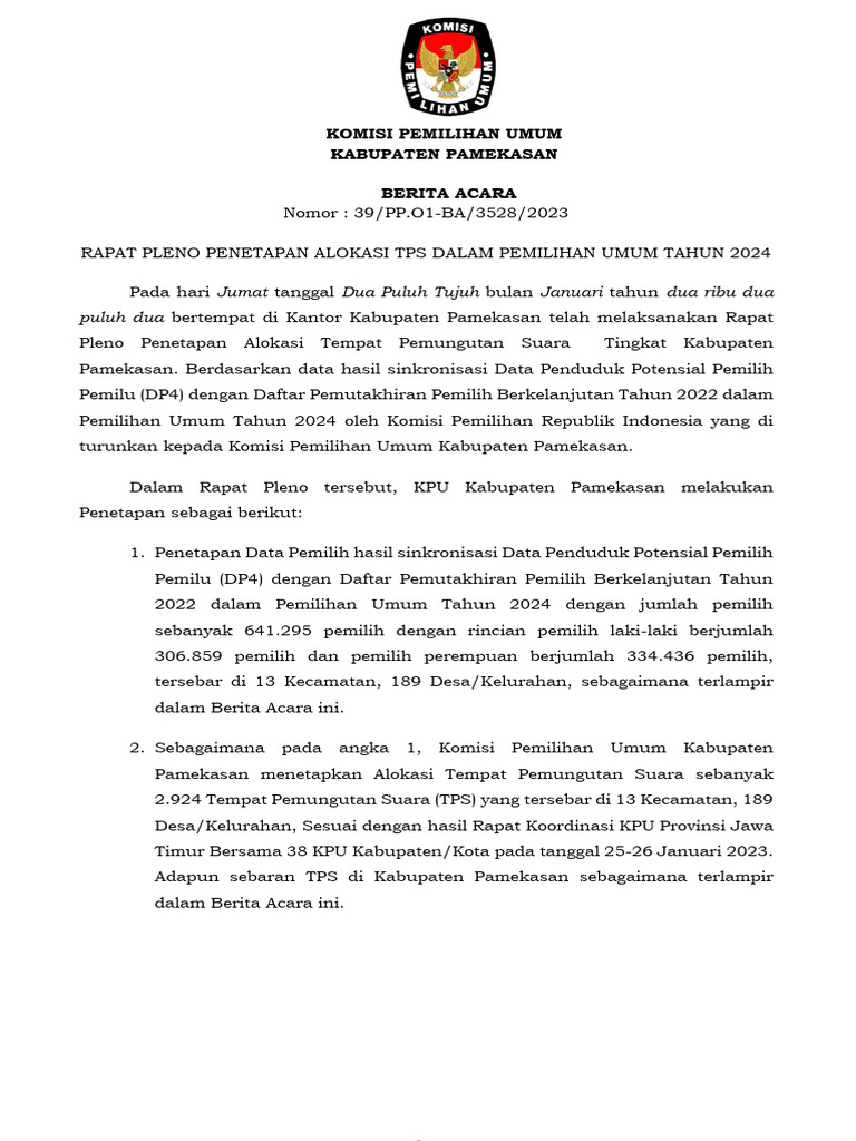 Ba Penetapan TPS 2024 | PDF
