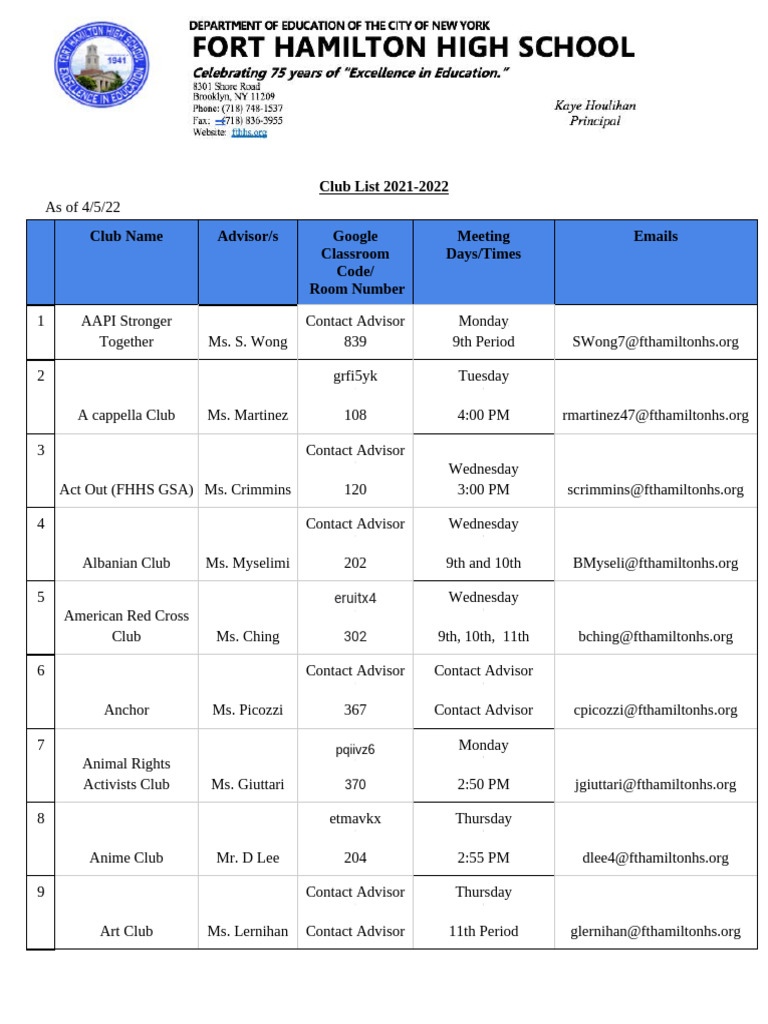 Club List 2021-2022 6 | PDF