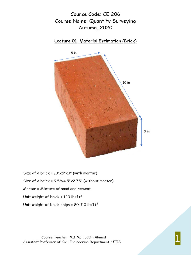Lecture 01_Material Estimation (Brick) | PDF