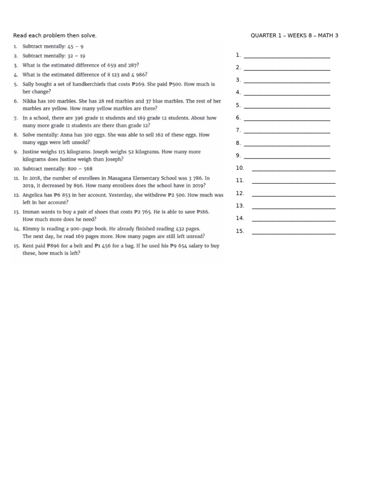 Q1-W8_Read each problem then solve | PDF Q1-W8_Read each problem then solve | PDF