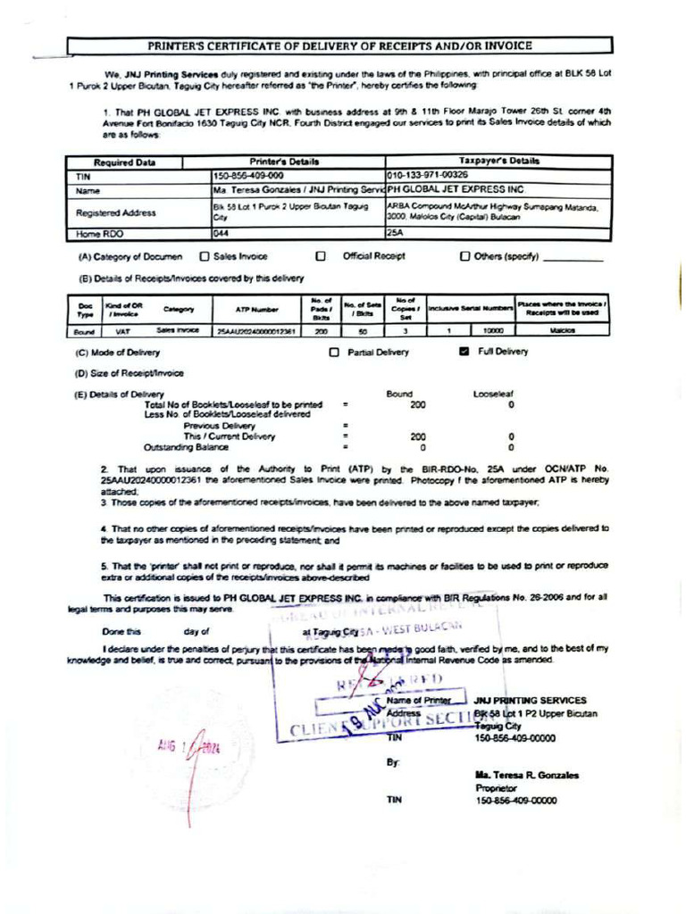 CP - Malolos Sales Invoice Atp 00001-10000 - 326 | PDF