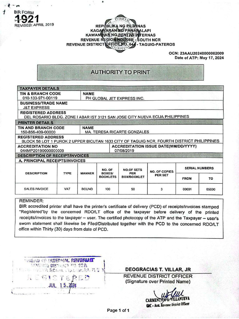 CP - San Jose Sales Invoice Atp 0001-5000 119 | PDF