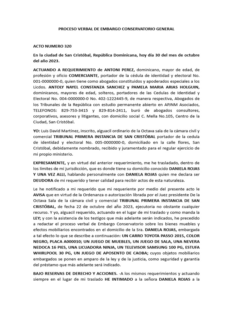 Proceso Verbal de Embargo Conservatorio General | PDF
