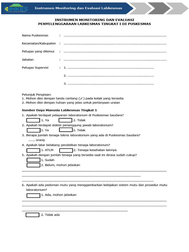 Instrumen Monev Labkesmas Tk. I | PDF