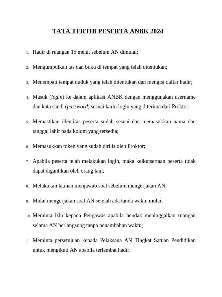 Tata Tertib Peserta Anbk 2024 | PDF