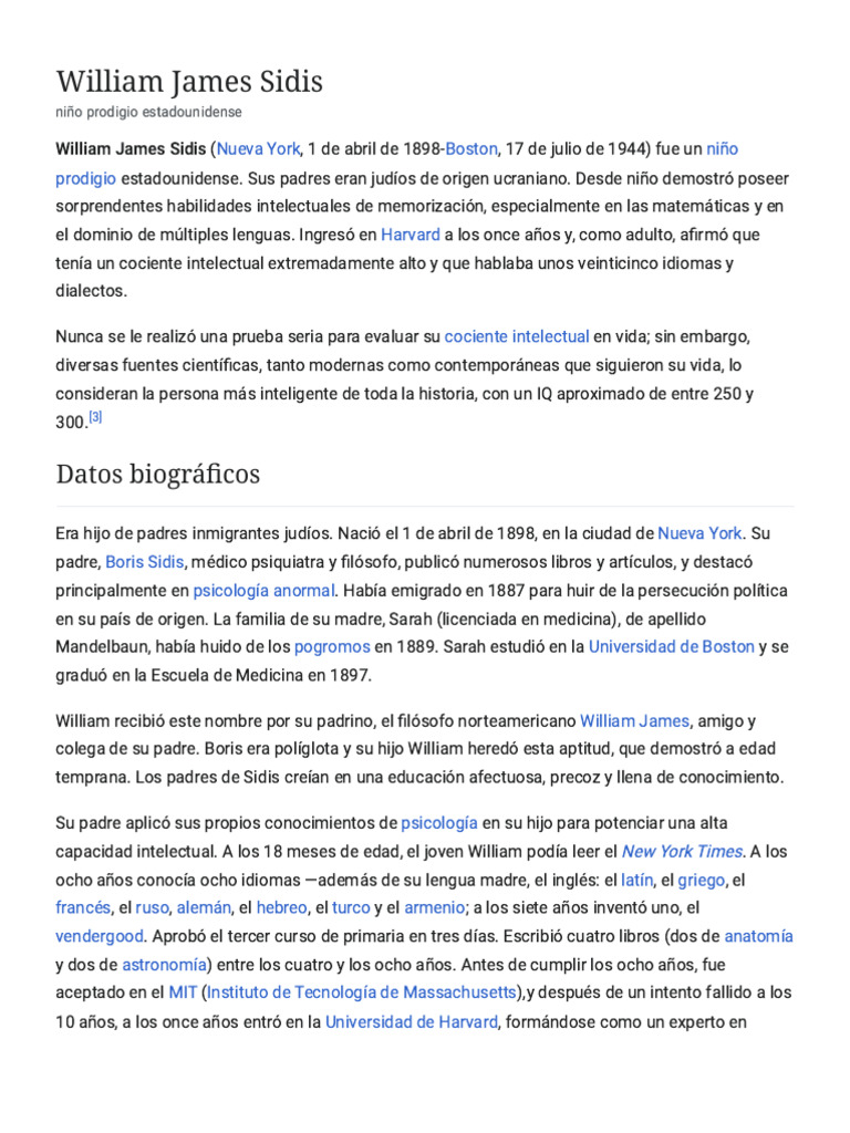 William James Sidis - Wikipedia, La Enciclopedia Libre | PDF