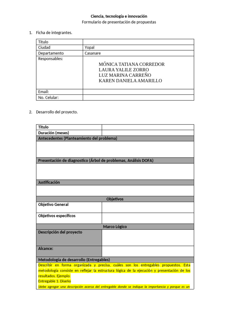 Formulario presentación de propuesta final. | PDF