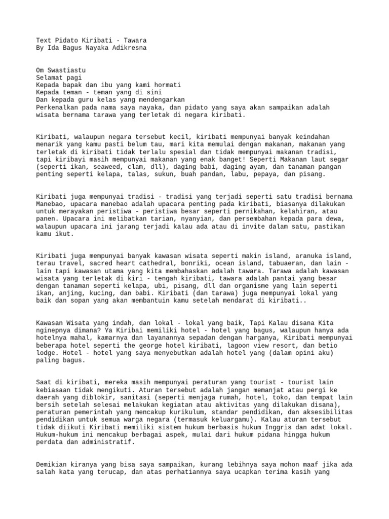 Text Pidato Wisata Tarawa | PDF