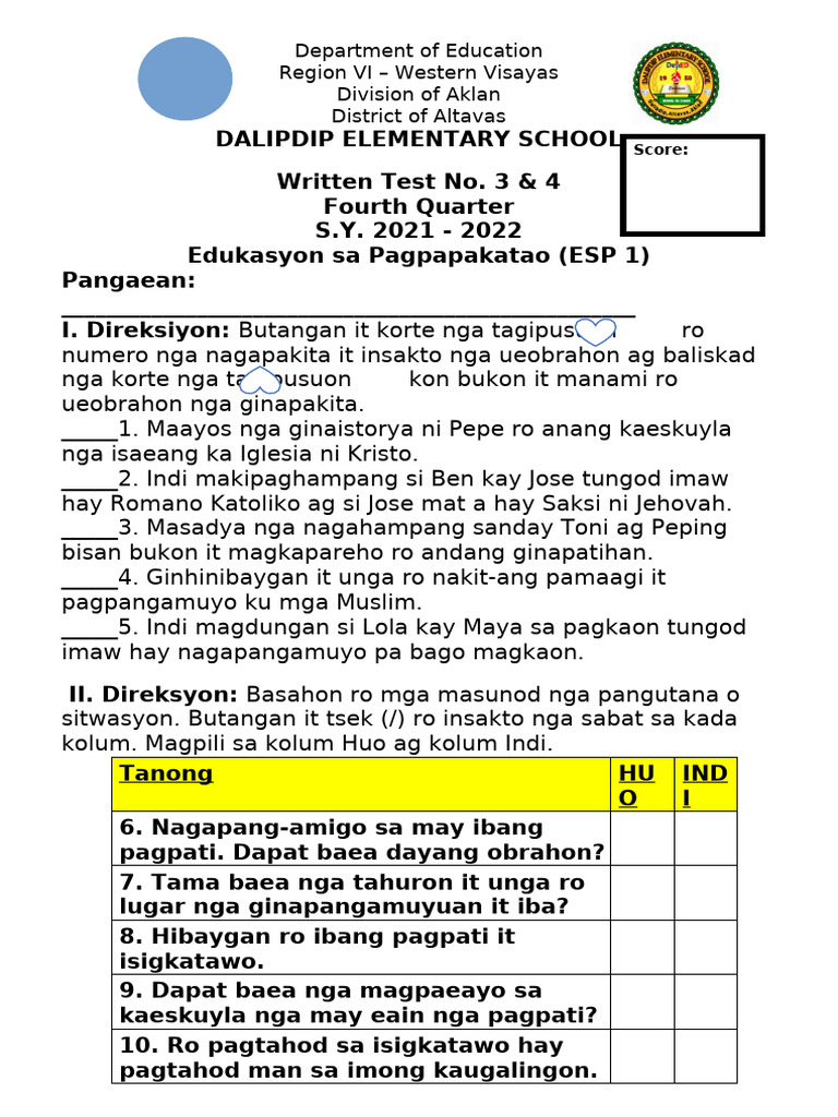 Written Test No.3 and 4-Quarter-4 | PDF