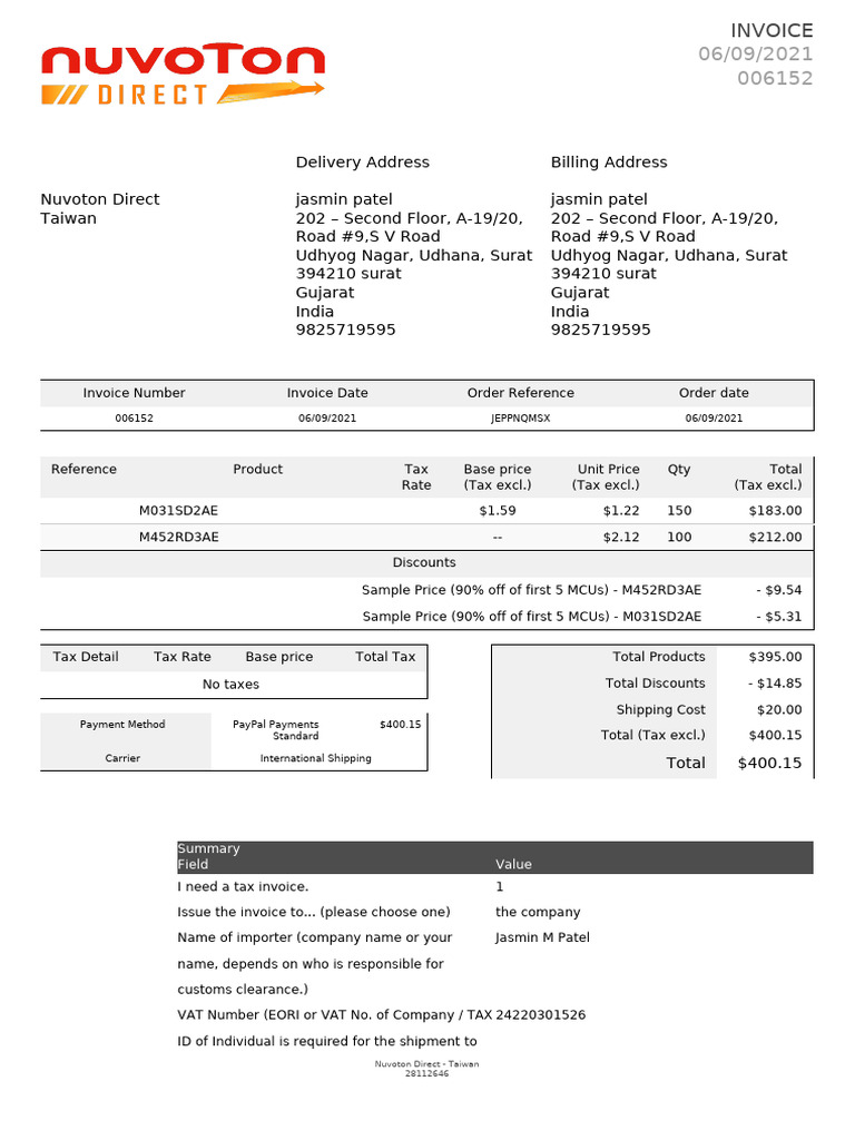 Delivery Address Billing Address: Invoice Number Invoice Date Order ...