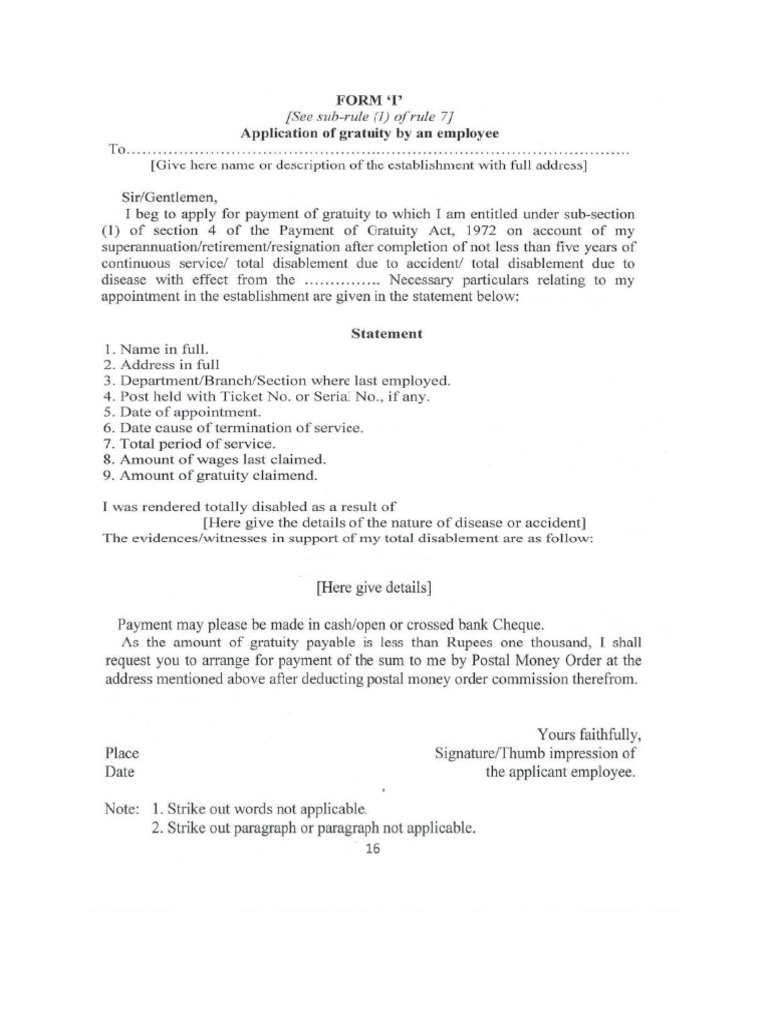 Form I Application for Gratuity Claim | PDF