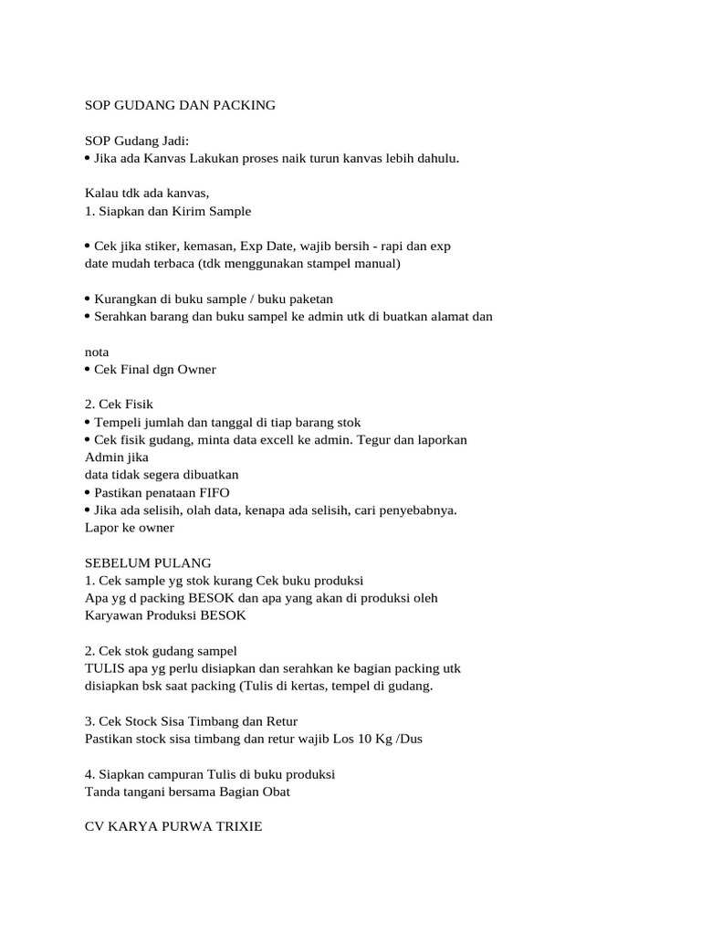 Warehouse & Packing SOP Guide | PDF | Finance & Money Management