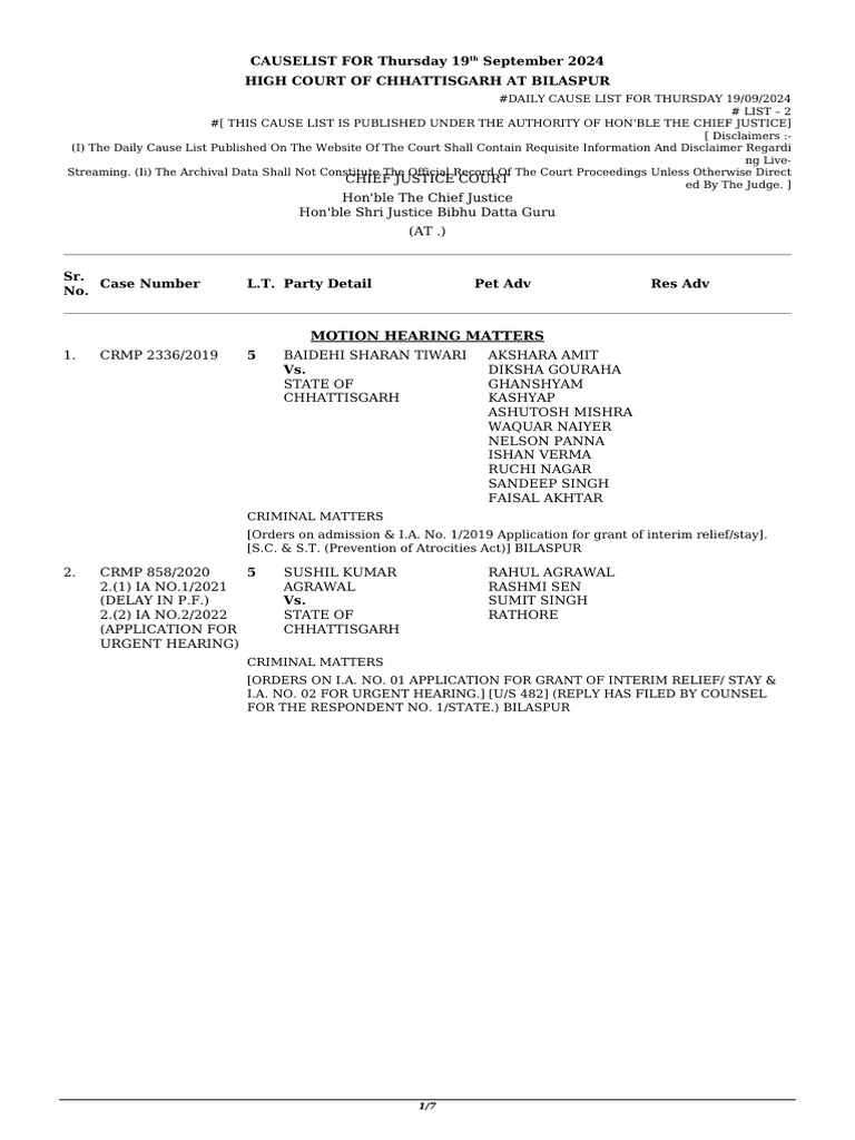 Display Causelist PDF | PDF