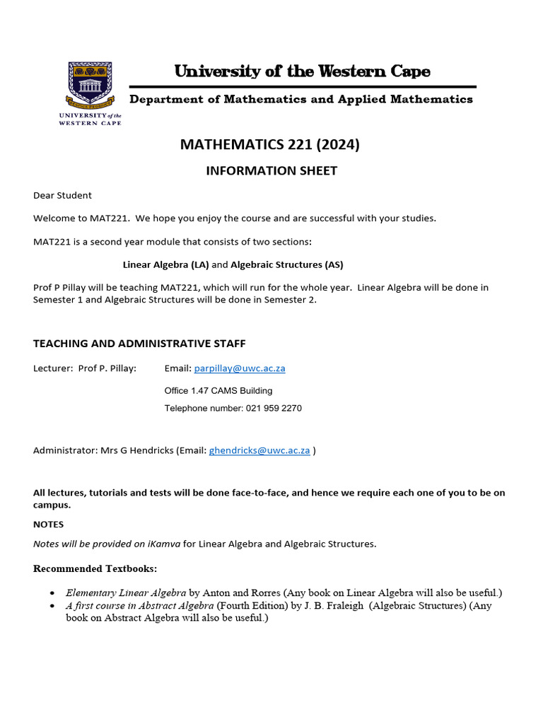 Mat221 Information Sheet 2024 | PDF
