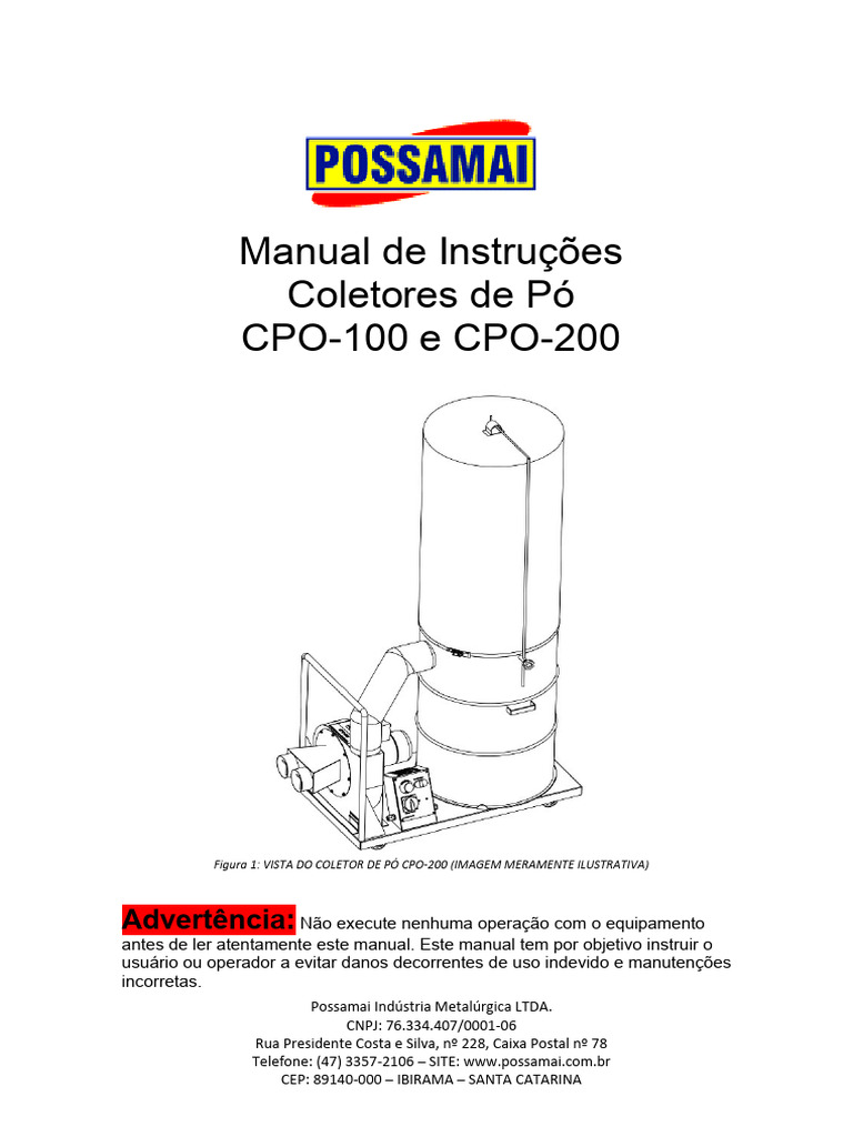 Manual de Instruções Coletores de Pó CPO-100 e CPO-200 | PDF