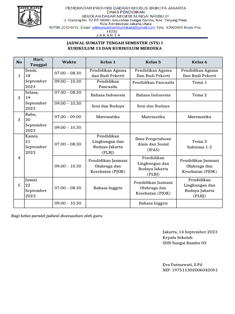 Jadwal STS 1 2023 2024 | PDF