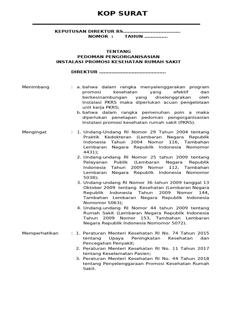 Draft Pedoman Pengorganisasian PKRS | PDF