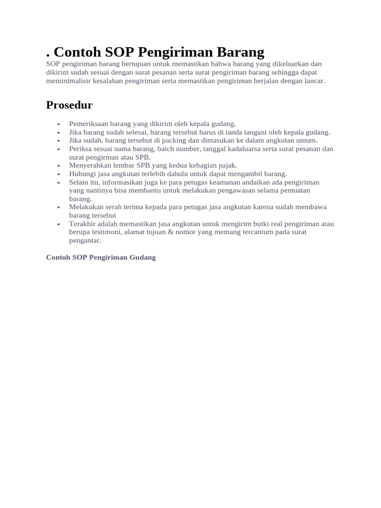 SOP Pengiriman Barang | PDF