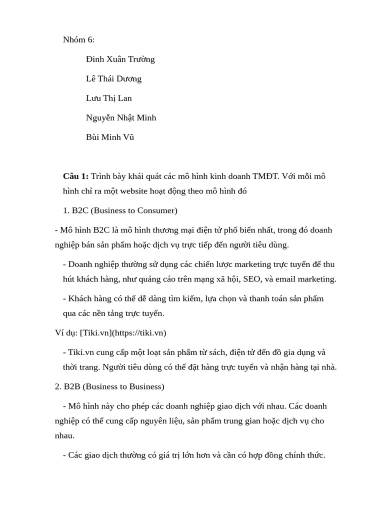 Nhom6 - PTHT - TMĐT - Các mô hình thương mại điện tử phổ biến | PDF