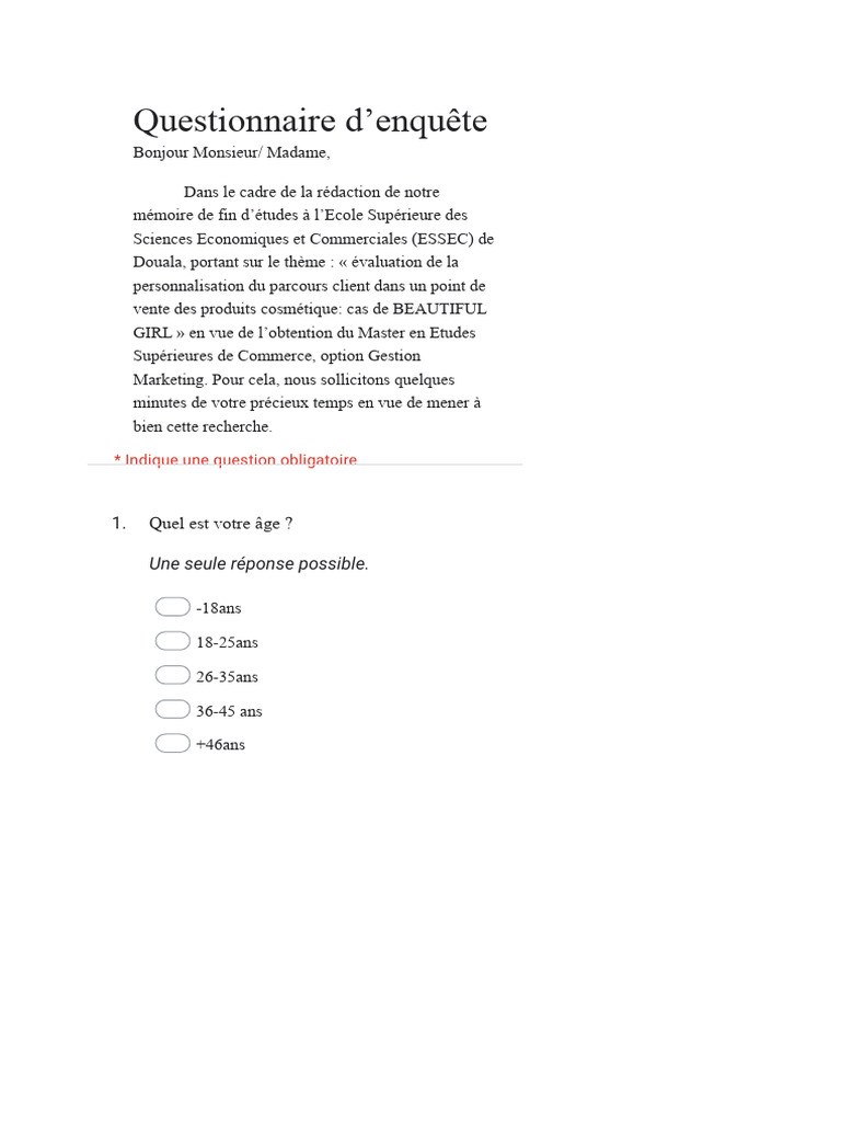 Questionnaire D'enquête | PDF
