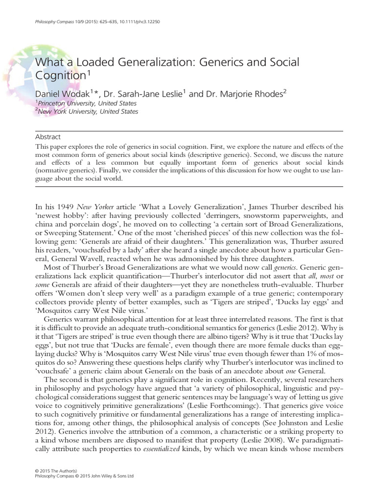Daniel Wodak Sarah Jane Leslie What A Loaded Generalization | PDF