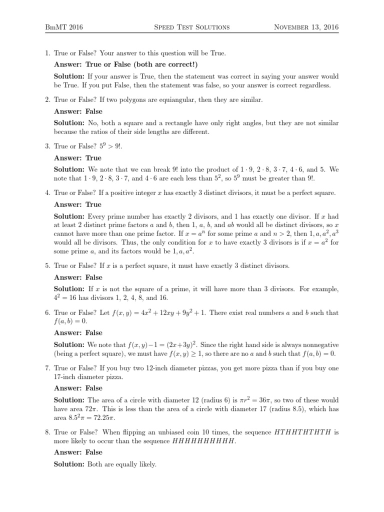 Answer: True or False (Both Are Correct!) Solution:: Speed Test ...