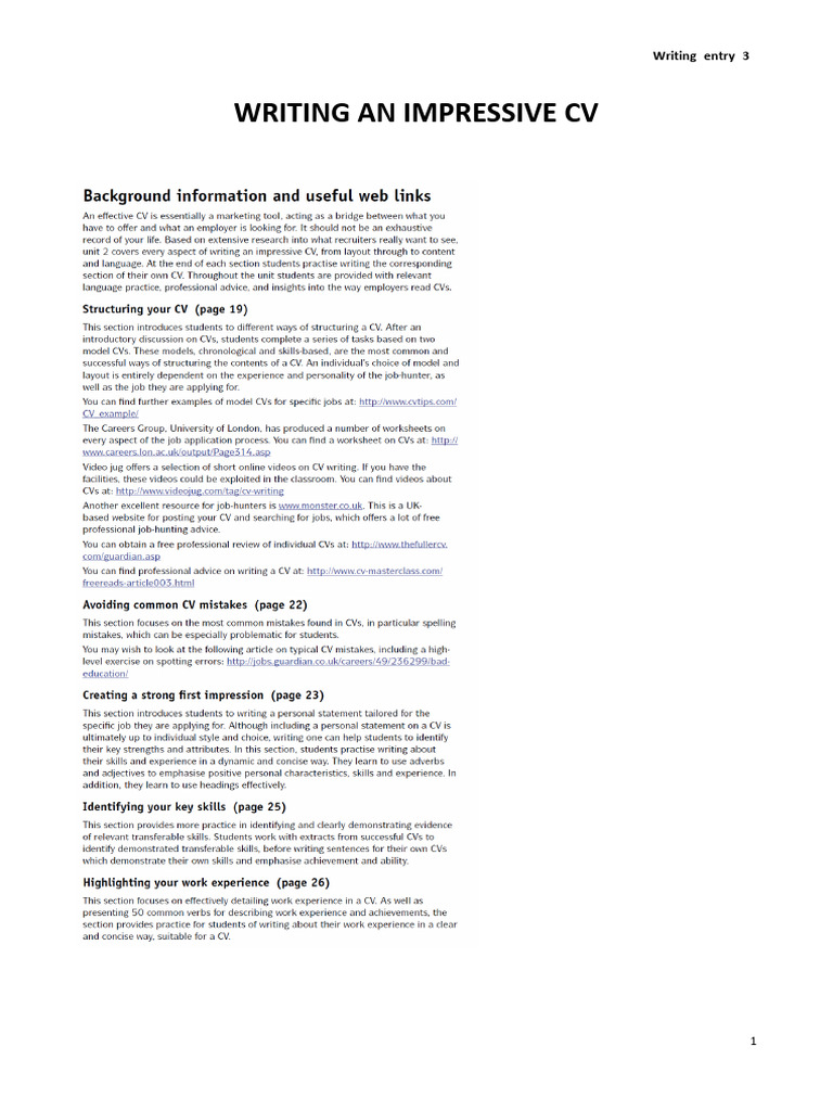 Writing An Impressive CV - Teacher - S Note | PDF