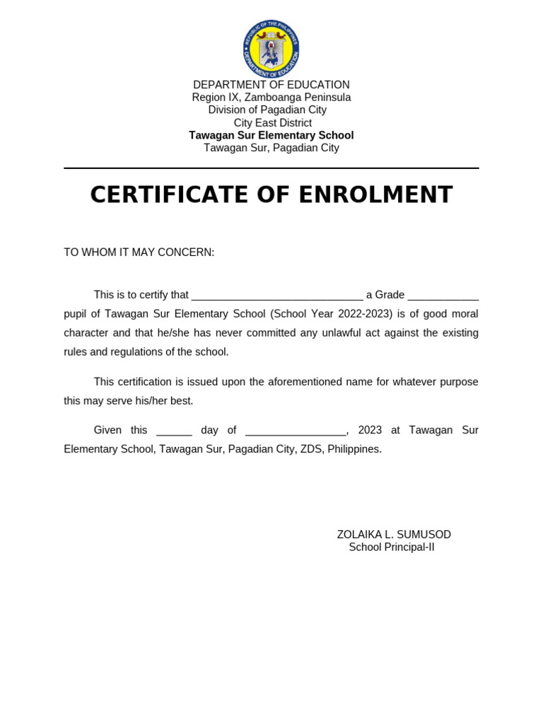 Certificate of Enrolment | PDF