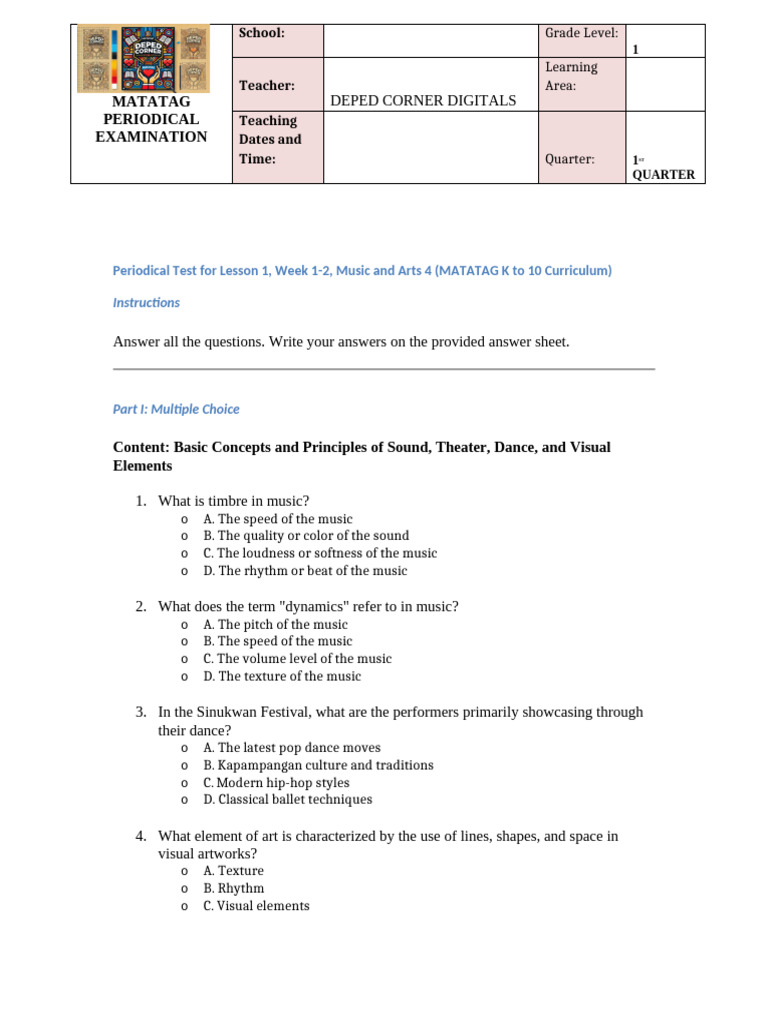PT-WEEK 1-MAPEH-DEPED CORNER DIGITALS | PDF