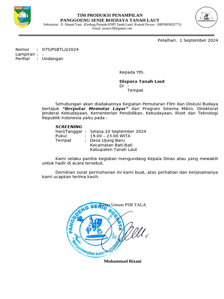 Surat Undangan Dispora HB | PDF