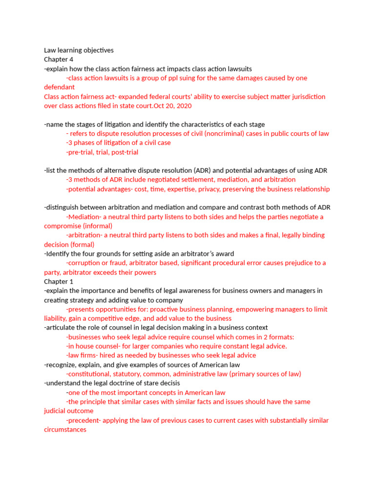 Law Learning Objectives | PDF