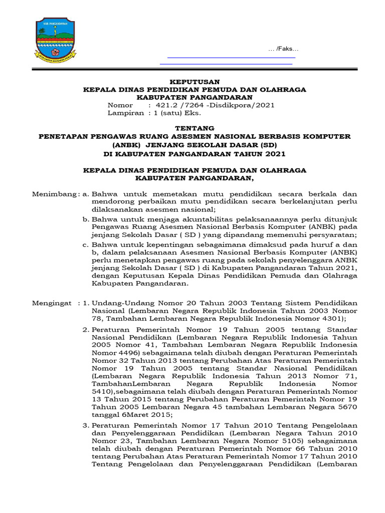 2021 - Anbk - Daftar Pengawas Silang SD Tanpa Menumpang Fix | PDF