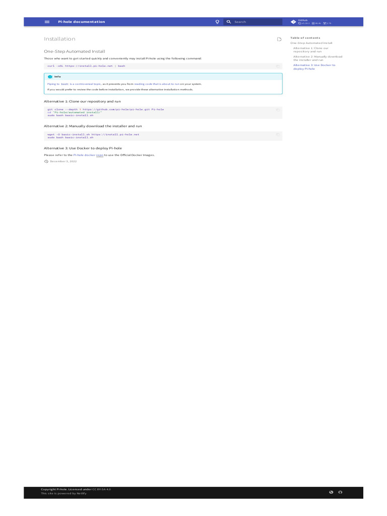 Pi-Hole Documentation One-Step Automated Install | PDF