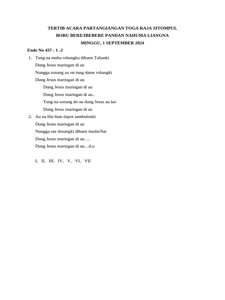 Tertib Acara Partangiangan Toga Raja Sitompul | PDF