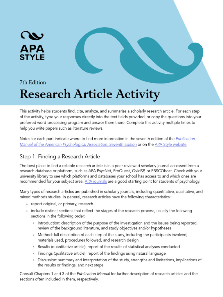 Student Guide to Research Articles | PDF | Apa Style | Career & Growth