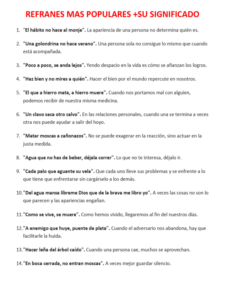 Refranes Mas Populares | PDF