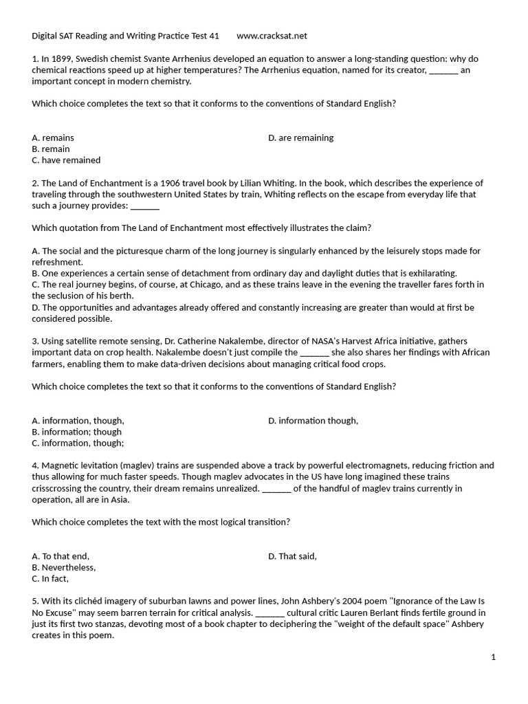 Digital SAT Reading and Writing Practice Test 41 CS | PDF
