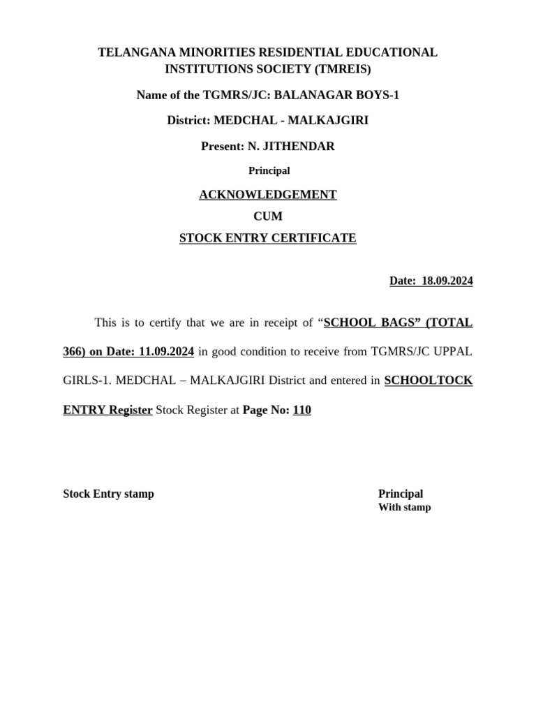 Format Stock Entry Certificate | PDF