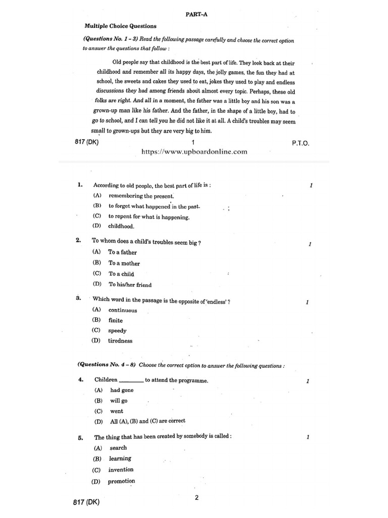 English PYQ 2023 & 2024 | PDF