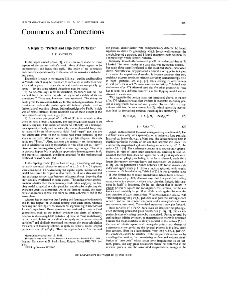 Comments To Perfect and Imperfect Particles by A. Aharoni | PDF ...