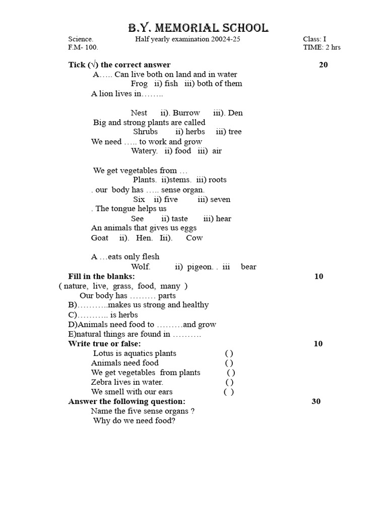 Class 1 Science | PDF
