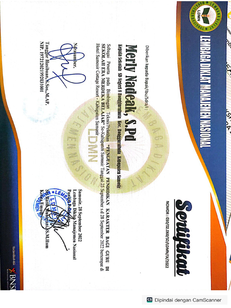 Sertifikat Penguatan Karakter Di Kumer | PDF