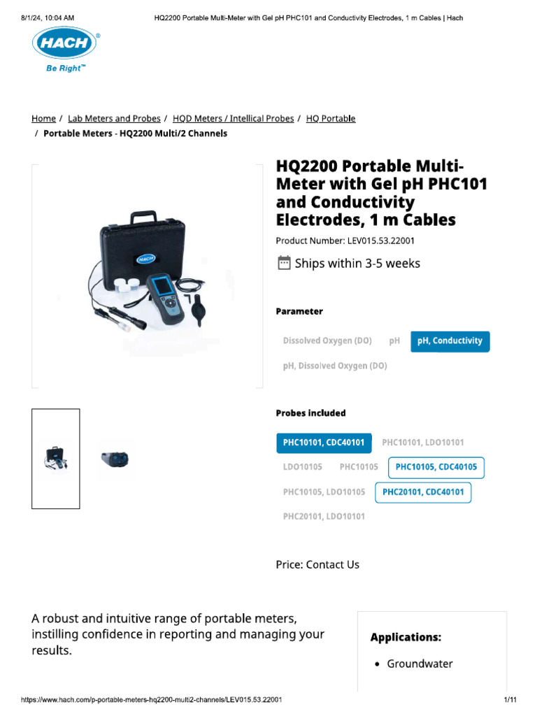 LEV015.53.22001 HQ2200 PH + Conductivity | PDF