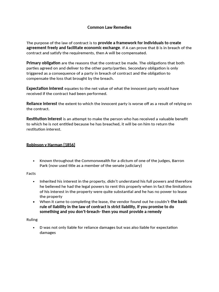 Understanding Common Law Remedies | PDF | Damages | Causation (Law)