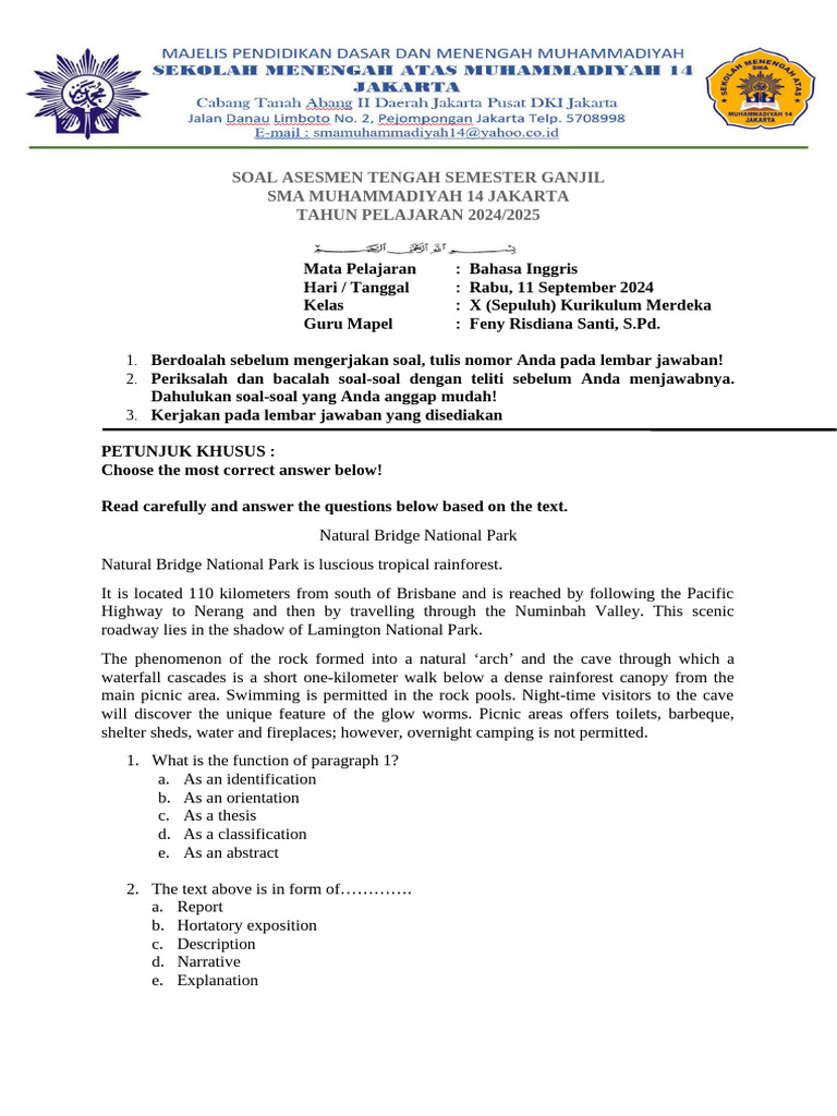 PTS Ganjil 2024 Bing Kelas X | PDF