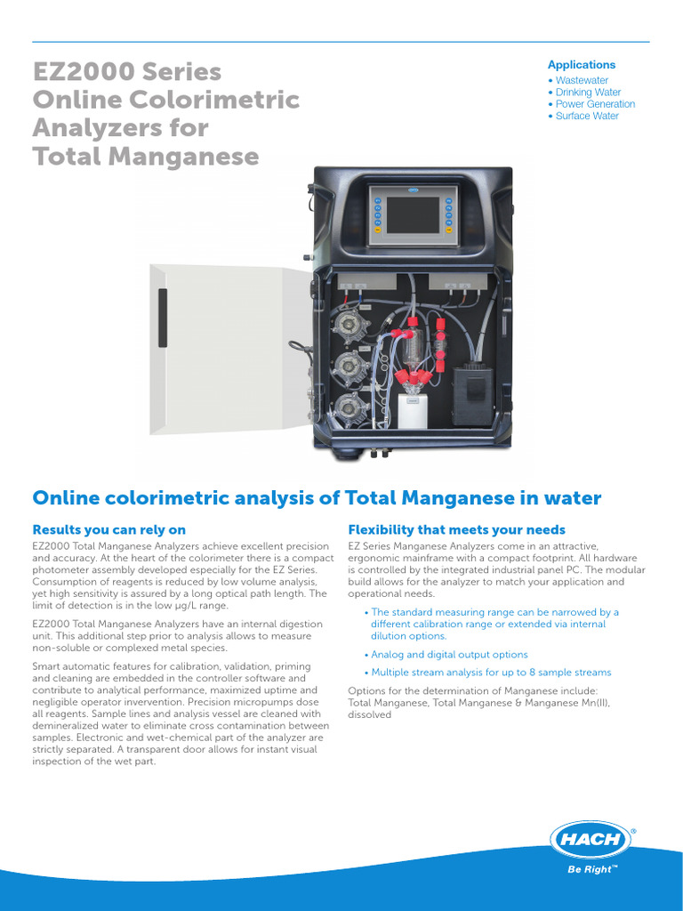 Data Sheet - EZ2000 Manganese Colorymetry | PDF