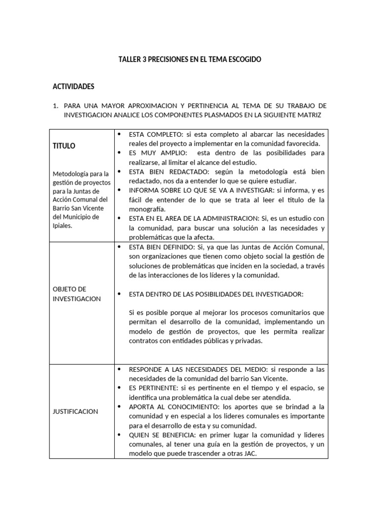 Taller 3 - Matriz Precisiones en El Tema Escogido Ok | PDF